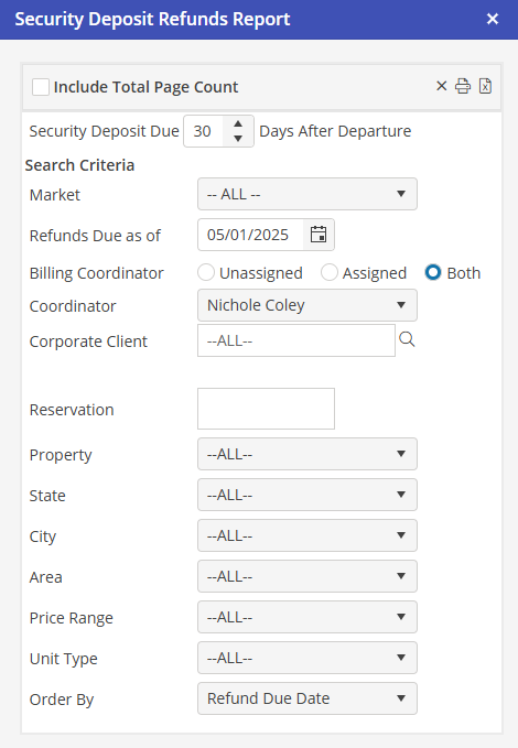Security Deposit Refunds Report